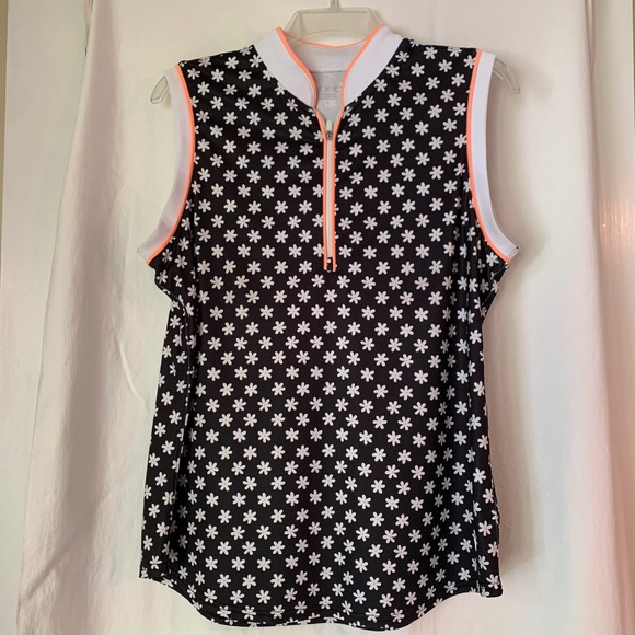 Jofit | Tops | Jofit Black With White Daisy Print Sleeveless Golf ...